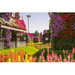 papermoon Fototapete "BLUMENSTRA&szlig;E-WUNDERGARTEN PARK DUBAI H&Auml;USER PFLANZ", B/L: 5m x 2,8m, Bahnen: 10 Stk., bunt, Schlafzimmer, Tapeten