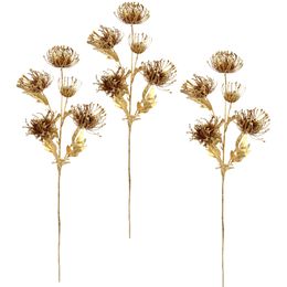 Kunstblume I.GE.A., B:14cm H:75cm L:10cm, gold, Obermaterial: 98% Kunststoff, 2% Polyester, Kunstpflanzen, "Protea", metallic Kunstzweig, 3er Set