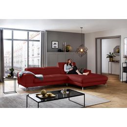 Ecksofa W.Schillig, B:303cm H:70cm T:193cm, rot, Longlife Xtra-Leder Z59: Glattleder mit modischer Pr&auml;gung. Hautst&auml;rke 0, 9 - 1, 1 mm, Wohnzimmer,