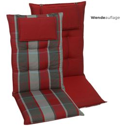 Hochlehnerauflage GO-DE, B:120cm H:8cm T:50cm, rot, Bezug: 100% Polyester, Polsterauflagen, "TOPSELLER", 50 cm x 7 cm x 120 cm