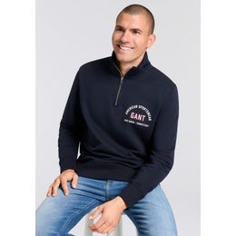 Gant Herren Sweatshirt, blau, Gr. M, unifarben, Sweatware, Obermaterial: 87% Baumwolle, 13% Polyester, Sweatshirts, Stehkragen mit Rei&szlig;verschluss
