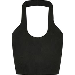 Tanktop Urban Classics "Urban Classics Damen Ladies Rib Knit Crossed Neckholder Top", Damen, Gr. 4XL, schwarz, 35% Polyacryl, 35% Viskose, 30% Polyamid, unifarben, slim fit, Tops Tanktop