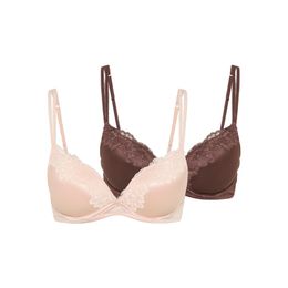 Push-up-BH Dorina "Origins Shiny Micro", Damen, Gr. 75, Cup F, pink, braun, Spitze, Obermaterial: 63% Polyamid, 19% Elasthan, 18% Polyester, BHs Push-up-BH, vorgeformte Cups, Spitzendetails, Doppeltr&auml;ger vorn