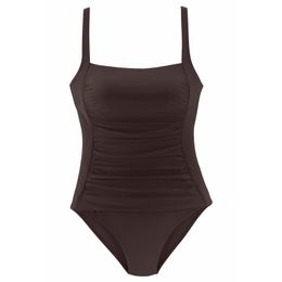 Lascana Damen Badeanzug, braun, Gr. 42, unifarben, Polyamid, Badeanz&uuml;ge, mit Raffungen und Shaping-Effekt