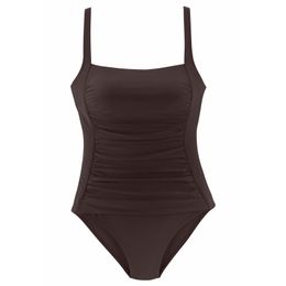 Lascana Damen Badeanzug, braun, Gr. 40, unifarben, Polyamid, Badeanz&uuml;ge, mit Raffungen und Shaping-Effekt