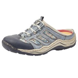 Rieker Damen Clog, Gr. 41, blau, Lederimitat, Textil, mehrfarbig, Schuhe, Keilabsatz, Sommerschuh, Schlappen zum Schlupfen