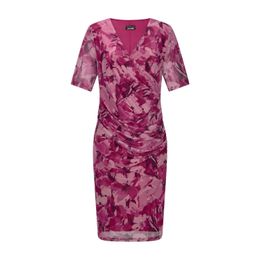 GOLDNER Damen Abendkleid "Wickelkleid mit Blumenmuster", rosa, Gr. 54, Obermaterial: 90% Polyester PES. 10% Elasthan EL., Kleider, Wickeloptik am