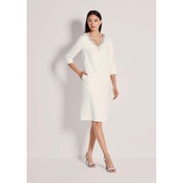 Madeleine Mode MADELEINE Damen Etuikleid "Etuikleid Businesskleid mit Strass-Details", wei&szlig;, Modern, Gr. 34, Obermaterial: 48% Polyester PES. 45% Viskose CV. 5%