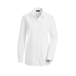 GOLDNER Damen Hemdbluse "Wei&szlig;e Damenbluse im l&auml;ngeren Schnitt", wei&szlig;, Gr. 42, Obermaterial: 97% Baumwolle CO. 3% Elasthan EL., Blusen, Seitenschlitze