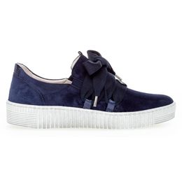 Gabor Damen Plateausneaker, Gr. 42, blau, Veloursleder, Schuhe, Slip-On Sneaker, Slipper, Schn&uuml;rschuh mit aufgesetzter Schn&uuml;rung