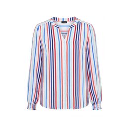GOLDNER Damen Klassische Bluse "Kurzgr&ouml;&szlig;e Streifenbluse mit Smokdetails", blau, Gr. 24, Obermaterial: 100% Viskose CV., Blusen, Sattel an Schulter