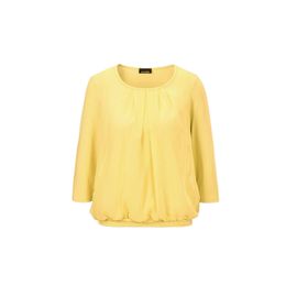 GOLDNER Damen Kurzarmbluse "Kurzgr&ouml;&szlig;e Chiffon-Shirt mit 3/4-Arm, Rundhals", gelb, Casual, Gr. 21, Obermaterial: 95% Viskose CV. 5% Elasthan EL.,