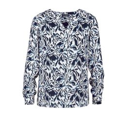 GOLDNER Damen Schlupfbluse "Kurzgr&ouml;&szlig;e Florale Druckbluse mit V-Ausschnitt", blau, Modisch, Gr. 22, Obermaterial: 100% Viskose CV., Blusen, Knopfleiste