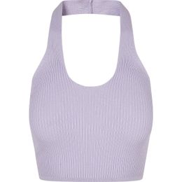 Tanktop Urban Classics "Urban Classics Damen Ladies Rib Knit Crossed Neckholder Top", Damen, Gr. XS, lila, 35% Polyacryl, 35% Viskose, 30% Polyamid, unifarben, slim fit, Tops Tanktop