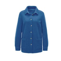 GOLDNER Damen Sommerjacke "Kurzgr&ouml;&szlig;e L&auml;ssige Wolljacke mit Hemdkragen", blau, Gr. 24, Obermaterial: 70% Polyester PES. 30% Wolle WO., Jacken, Kn&ouml;pfe