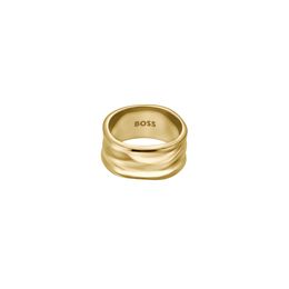 BOSS Damen Fingerring "RIPPLE", 58, Edelstahlgelbgoldfarben, Edelstahl, Fingerringe