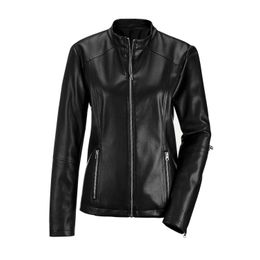 GOLDNER Damen Kurzjacke "Kurzgr&ouml;&szlig;e Lederoptik-Jacke mit silbernen Rei&szlig;verschl&uuml;ssen", schwarz, Modisch, Gr. 24, Obermaterial: 100% Polyester PES.,