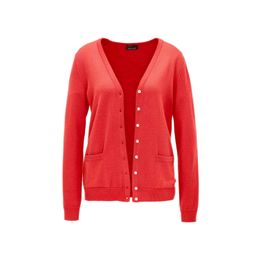 GOLDNER Damen Strickjacke "Kurzgr&ouml;&szlig;e Uni Merino-Cardigan Langarm", rot, Basic, Gr. 22, Obermaterial: 100% Schurwolle WV., Strickjacken, Rippenb&uuml;ndchen