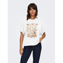 Only Damen T-Shirt "ONLFREE LIFE S/S FOLD-UP TOP BOX JRS"cloud dancer print:free hearts, Gr. XS, bedruckt, Jersey, Obermaterial: 70% Modal, 30%