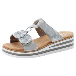 Rieker Damen Pantolette, Gr. 38, silber, Lederimitat, metallic, Schuhe, Keilabsatz, Sommerschuh, Schlappen f&uuml;r den Sommer