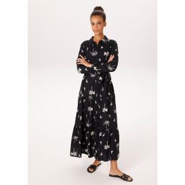 Aniston CASUAL Damen Maxikleid, schwarz-wei&szlig;, Gr. 44, bedruckt, Web, Obermaterial: 100% Viskose, Kleider, mit Palmen bedruckt - jedes Teil ein Unikat