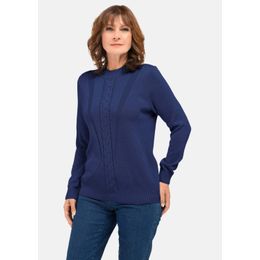 GOLDNER Damen Rundhalspullover "Kurzgr&ouml;&szlig;e Stehkragenpullover im Zopfstrick", blau, Gr. 25, Obermaterial: 50% Baumwolle CO. 50% Polyacryl PAN.,