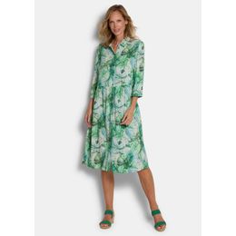GOLDNER Damen Druckkleid "Midikleid mit Bl&auml;tter-Druck", gr&uuml;n, Gr. 50, Obermaterial: 100% Viskose CV., Kleider, Taschen an der Seitennaht