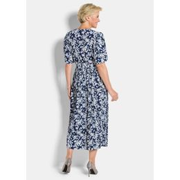 GOLDNER Damen Sommerkleid "Wickelkleid mit floralem Design", blau, Gr. 42, Obermaterial: 92% Polyester PES. 8% Elasthan EL., Kleider, Mit plissiertem