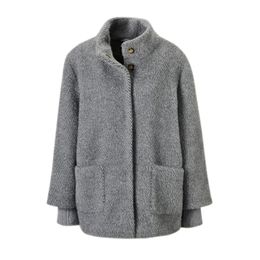 GOLDNER Damen Kurzjacke "Kurzgr&ouml;&szlig;e Flauschiger Kurzmantel mit Stehkragen", grau, Modisch, Gr. 23, Obermaterial: 65% Polyamid PA. 35% Polyester PES.,