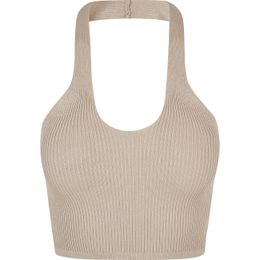 Urban Classics Damen Muskelshirt "Urban Classics Damen Ladies Rib Knit Crossed Neckholder Top", beige, Gr. L, unifarben, 35% Polyacryl, 35% Viskose,