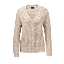 GOLDNER Damen Strickjacke "Kurzgr&ouml;&szlig;e Langarm Strickjacke mit V-Ausschnitt", beige, Basic, Gr. 21, Obermaterial: 54% Baumwolle CO. 27% Polyacryl PAN.
