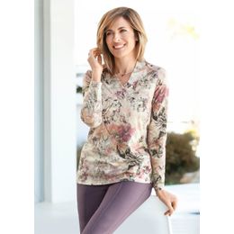 GOLDNER Damen Print-Shirt "Florales Blusenshirt mit V-Ausschnitt", lila, Gr. 44, Obermaterial: 65% Polyester PES. 35% Viskose CV., Shirts,