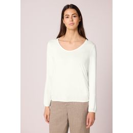 Street One Damen Langarmshirtsanftes wei&szlig;, Gr. 44, unifarben, Stoff, 95% Viskose, 5% Elasthan, Shirts, mit abgerundetem V-Ausschnitt