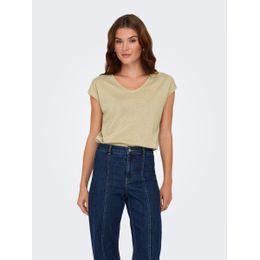 Only Damen Kurzarmshirt "ONLSILVERY S/S V NECK LUREX TOP JRS NOOS"gold colour, Gr. M, unifarben, Jersey, Obermaterial: 60% Polyester, 24% Viskose,
