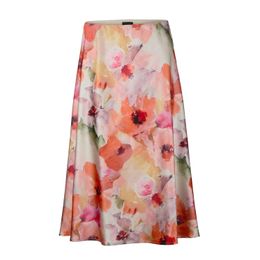 GOLDNER Damen Schlupfrock "Kurzgr&ouml;&szlig;e Gl&auml;nzender Midirock in floralem Druck", orange, Gr. 19, Obermaterial: 100% Polyester PES., R&ouml;cke, Mit nahtfeinem