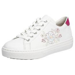 Rieker Damen Sneaker, Gr. 41, pink, Lederimitat, Schuhe, mit seitlicher Blumenstickerei, Freizeitschuh, Halbschuh, Schn&uuml;rschuh