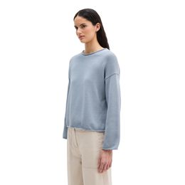 Marc O'Polo MARC O'POLO Damen Strickpullover, blau, Gr. XS, unifarben, Strick, Obermaterial: 100% Baumwolle, Pullover, Heavy Weight Cotton, Loose Fit, Rollkanten
