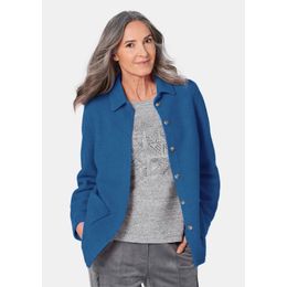 GOLDNER Damen Sommerjacke "L&auml;ssige Wolljacke mit Hemdkragen", blau, Gr. 48, Obermaterial: 70% Polyester PES. 30% Wolle WO., Jacken, Kn&ouml;pfe