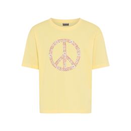Kidsworld M&auml;dchen T-Shirt "T-Shirt Peacezeichen-Druck", gelb, Gr. 152, bedruckt, gebl&uuml;mt, Single Jersey, Obermaterial: 100% Baumwolle, Shirts,