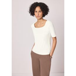 T-Shirt Street One, Damen, Gr. 44, sanftes wei&szlig;, Stoff, 90% Nylon, 10% Elasthan, unifarben, comfort fit normal, eckiger Ausschnitt, normaler Saum, Shirts T-Shirt, aus Jersey in Unifarbe