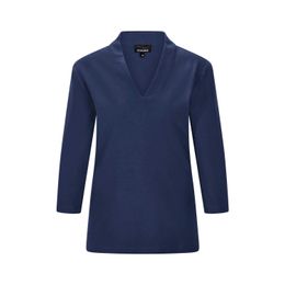 GOLDNER Damen Kurzarmshirt "Kurzgr&ouml;&szlig;e Elegantes Basic-Shirt mit V-Ausschnitt", blau, Modisch, Gr. 19, Obermaterial: 100% Baumwolle CO., Shirts,