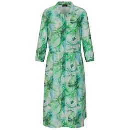 GOLDNER Damen Druckkleid "Kurzgr&ouml;&szlig;e Midikleid mit Bl&auml;tter-Druck", gr&uuml;n, Gr. 25, Obermaterial: 100% Viskose CV., Kleider, Taschen an der Seitennaht