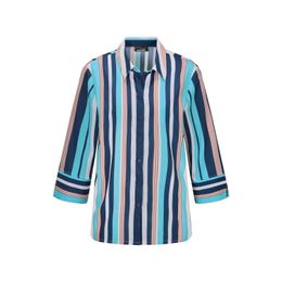 GOLDNER Damen Hemdbluse "Kurzgr&ouml;&szlig;e Blusenshirt mit Streifenmuster", blau, Gr. 25, Obermaterial: 100% Polyester PES., Blusen, Umschlagmanschette