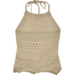 Tanktop Urban Classics "Urban Classics Damen Ladies Short Crochet Knit Neckholder Top", Damen, Gr. M, softseagrass, 100% Polyacryl, unifarben, slim fit, Tops Tanktop