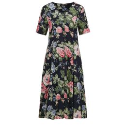 GOLDNER Damen Sommerkleid "Kurzgr&ouml;&szlig;e Viskosekleid mit floralem Muster", blau, Basic, Gr. 23, Obermaterial: 100% Viskose CV., Kleider, Knopfleiste