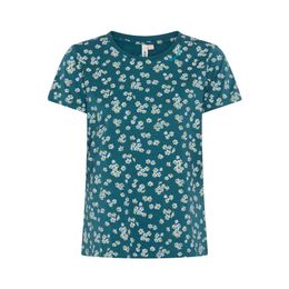 Ragwear Damen Kurzarmshirt "MINTTA FLOWER O"petrol, Gr. S, bedruckt, Jersey, Obermaterial: 50% Baumwolle, 50% Polyester, Shirts, mit sommerlichem