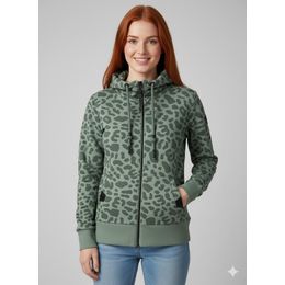 Ragwear Damen Sweatjacke "RYLIE PRINT ZIP O", gr&uuml;n, Gr. S, bedruckt, gemustert, Sweatware, Obermaterial: 65% Baumwolle, 35% Polyester, Sweatjacken,