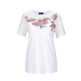 GOLDNER Damen Kurzarmshirt "Florales Shirt mit U-Boot-Ausschnitt", bunt, Gr. 44, Obermaterial: 95% Baumwolle CO. 5% Elasthan EL., Shirts, Frontprint