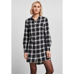Urban Classics Damen Shirtkleid "Urban Classics Damen Ladies Cotton Check Shirt Dress", schwarz-wei&szlig;, Gr. XS, 100% Baumwolle, Kleider