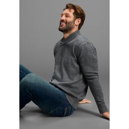 Schalkragenpullover DELMAO "Neue Kollektion Ideal f&uuml;r die &Uuml;berganszeit", Herren, Gr. L (52/54), grau melange, Strick, Obermaterial: 80% Polyacryl, 20% Polyester, unifarben, regular fit normal, Pullover, aus weichem Strickmaterial, mit Schalkragen, Regular Fit, Langarm